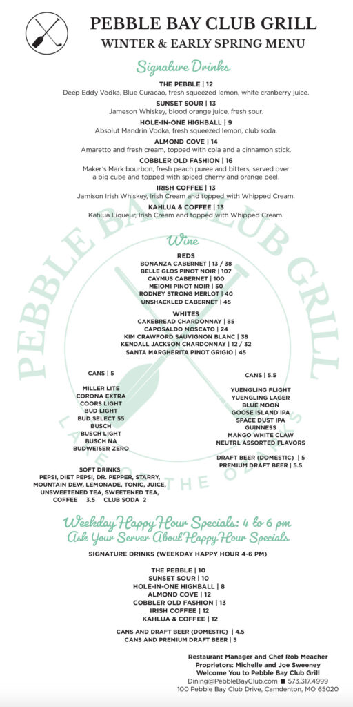 Pebble Bay Club Menu – Pebble Bay Club
